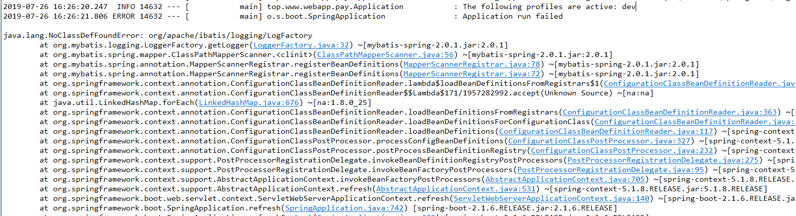 Springboot 启动报错 Java Lang Noclassdeffounderror Org Apache Ibatis Logging Logfactory Csdn社区