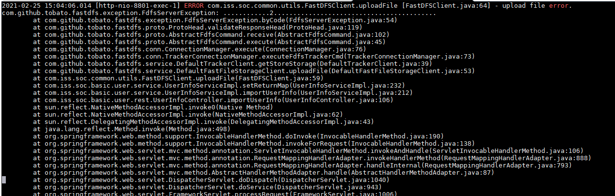 fastdfs上传文件报错：com.github.tobato.fastdfs.exception.FdfsServerException: ............2 ...