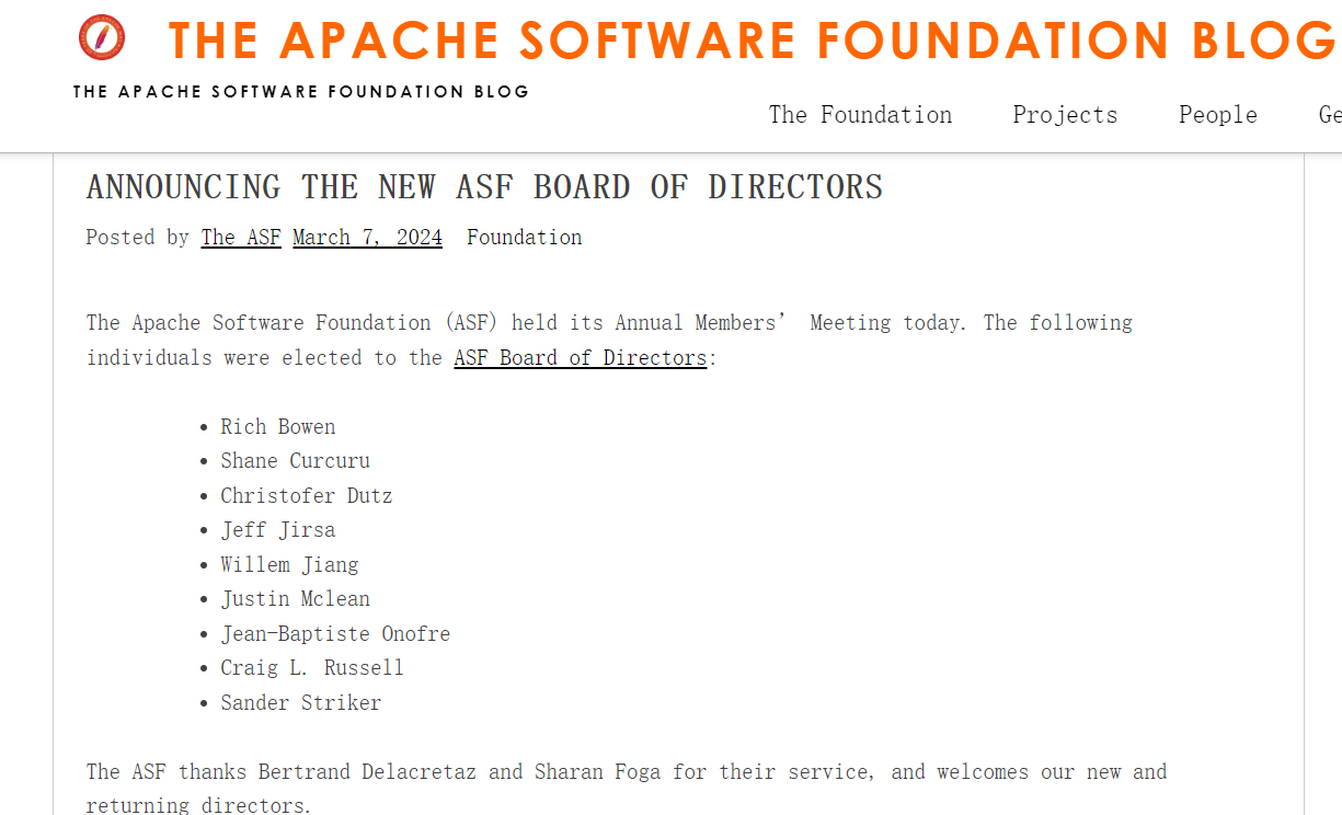 姜宁三连任 Apache 软件基金会董事 - OSCHINA - 中文开源技术交流社区