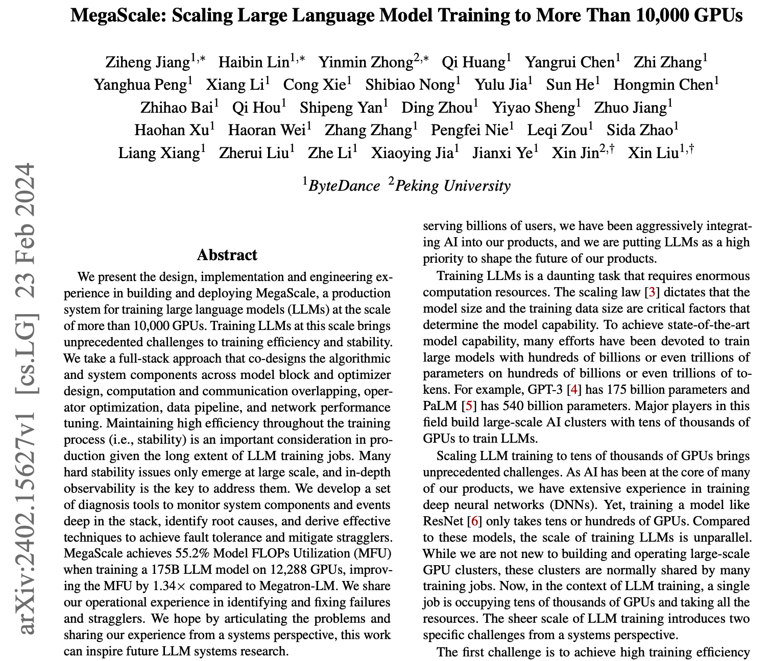 字节跳动打造 MegaScale：用于训练 LLM 的单一“万卡集群” - OSCHINA - 中文开源技术交流社区