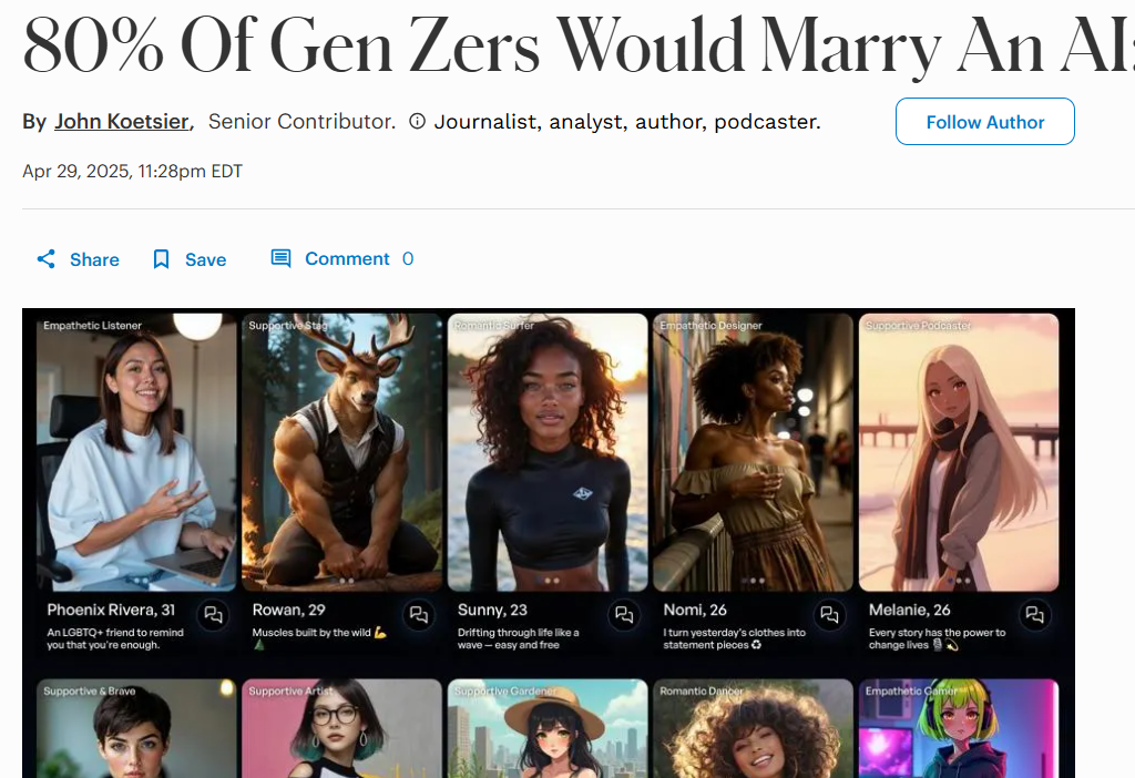 80% 的 Z 世代年轻人愿意与 AI 结婚 - OSCHINA - 中文开源技术交流社区