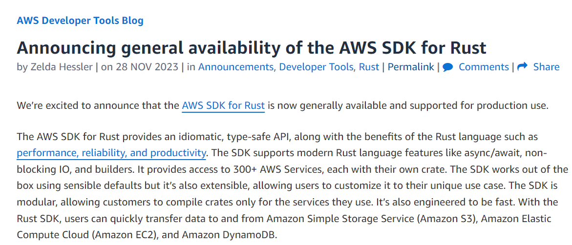 AWS 全面推出适用于 Rust 和 Kotlin 的 SDK - OSCHINA - 中文开源技术交流社区