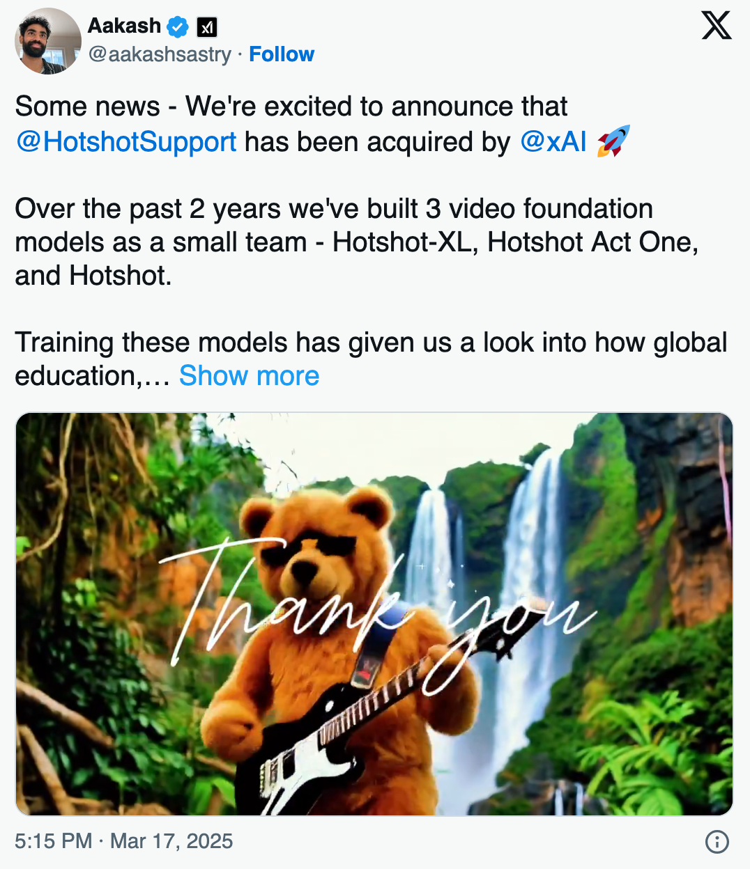 马斯克旗下 xAI 收购生成式 AI 视频初创公司 Hotshot - OSCHINA - 中文开源技术交流社区