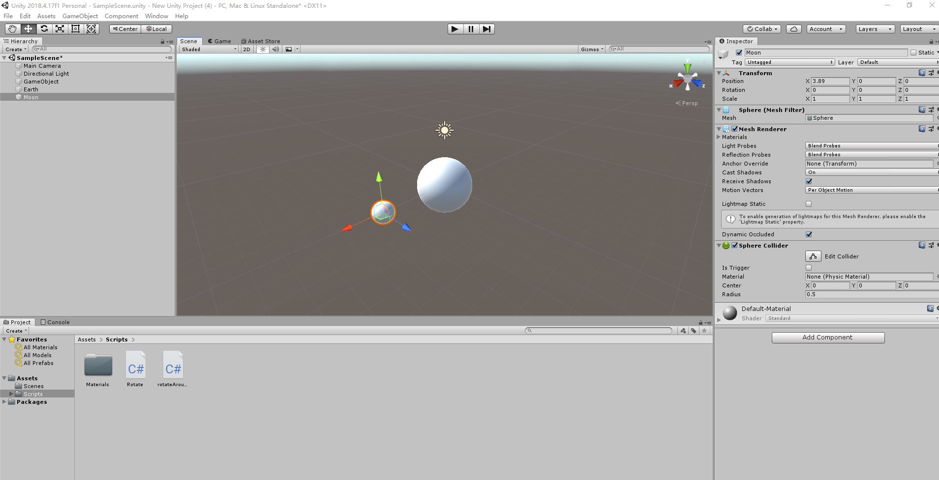 Unity制作月亮绕地球，地球绕太阳旋转 - OSCHINA - 中文开源技术交流社区